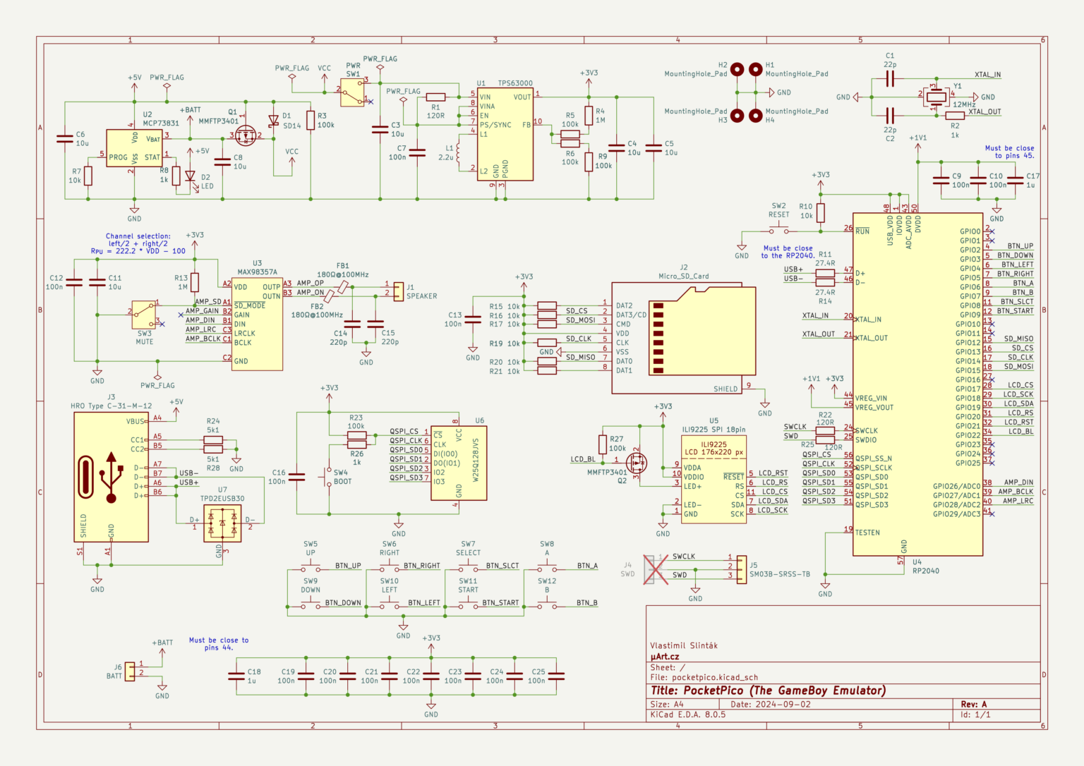 PocketPico – GameBoy Emulator with RP2040 – µArt.cz